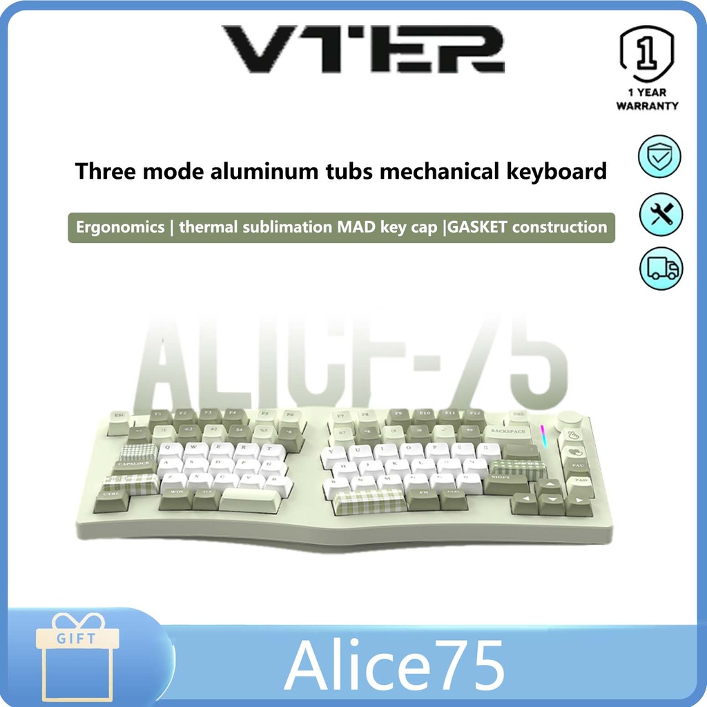VTER Alice75 Aluminum Turd mechanical keyboard Custom ergonomic three ...