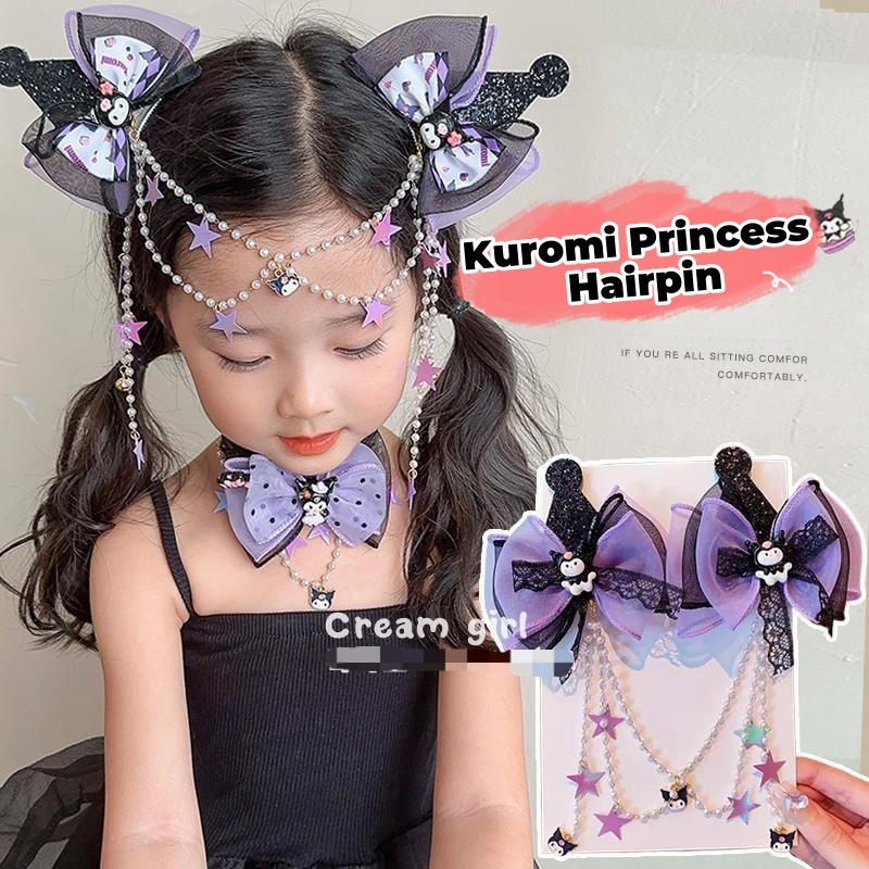 Kids kuromi Bow Chain Hairpin Little Girl Cute Cartoon kuromi Hair ...