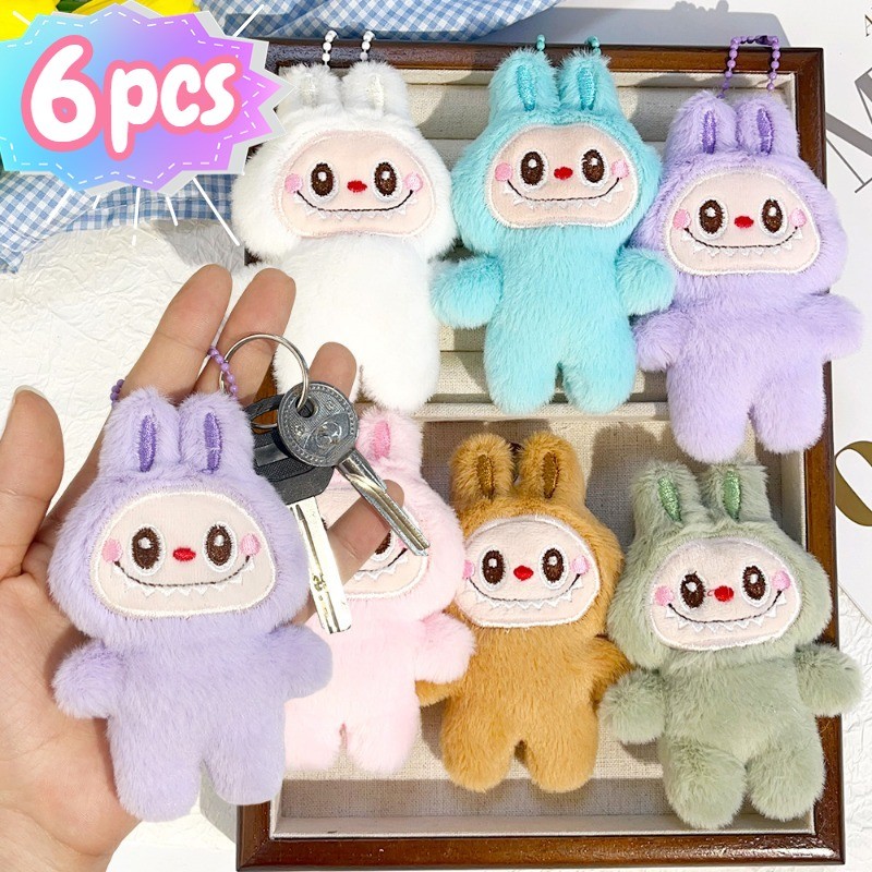 6Pcs/Set Cute Cartoon Anime Labubu Keychains Exquisite Soft Plush Doll ...