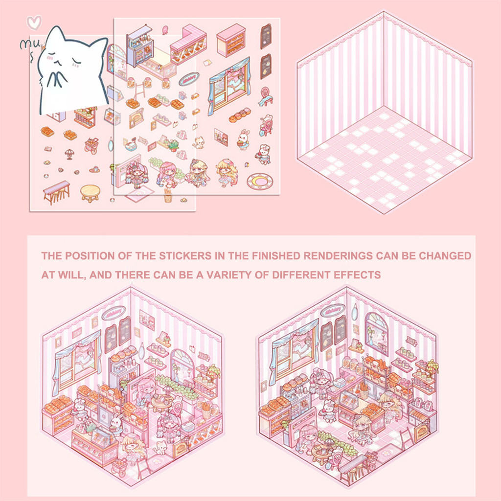 DIY3D House Stickers, Cute Korean DIY Sticker Scenes, Cartoon Scene ...