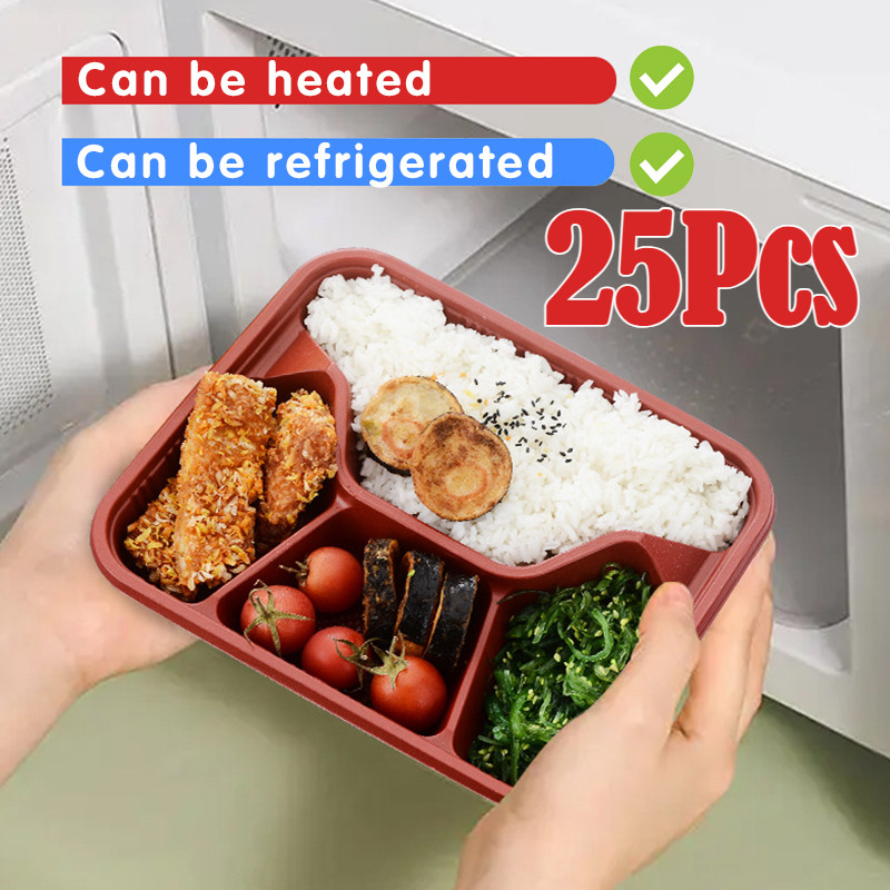 25Pcs Red Bento Box with Lids 1/2/3/4/5 Grid Partition Takeaway ...