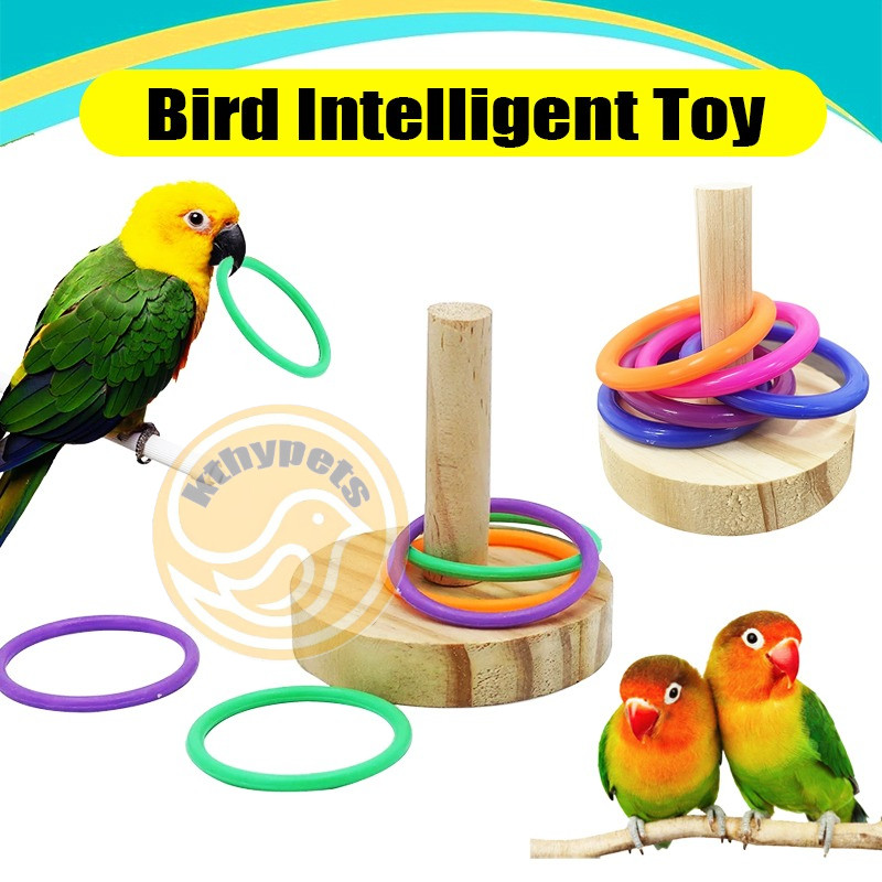 Parrot Bird Ring Toy for lovebird Solid Wood Educational Bird Supplies ...