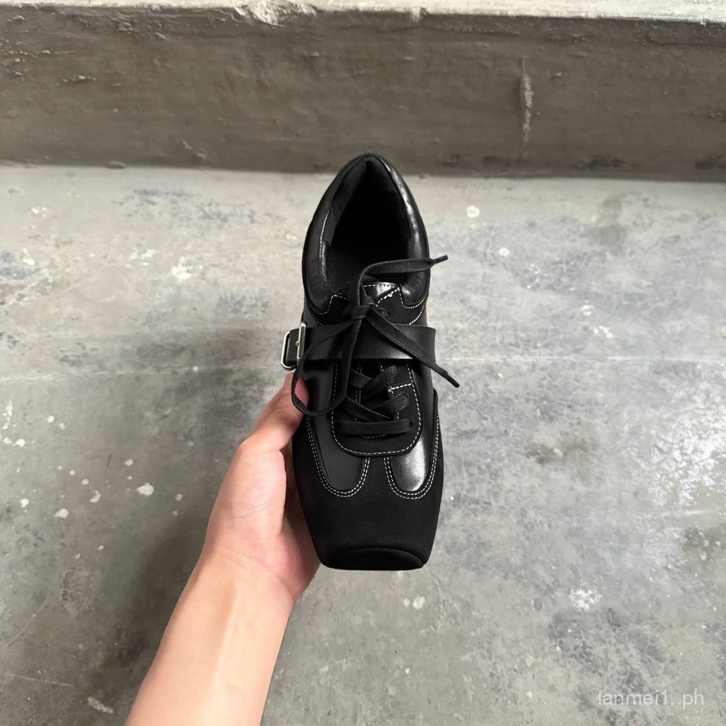 Square-Toed Unisex Leather Shoes Commuting Flat Single Shoes Niche ...