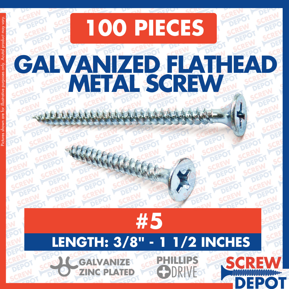 100PCS #5 x 3/8 up to 1- inch Metal Screw Flathead or Flat head ...