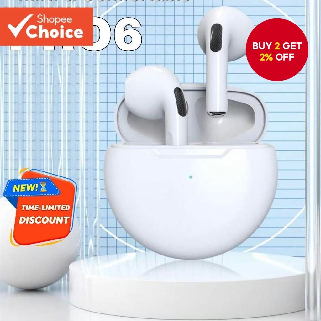 Pro 6 White Color Earbuds TWS Wireless Bluetooth Earphone Gaming In Ear ...