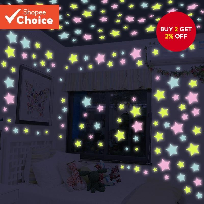 3cm Luminous Star Wall Stickers 100 Pieces Kindergarten Decoration ...