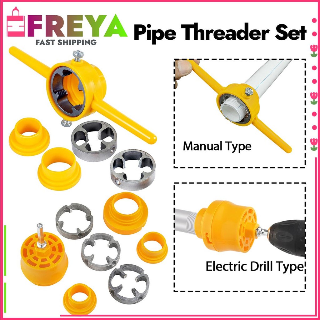 Manual / Electric PVC Pipe Threader Tool Set For 3 Size 1/2" 3/4" 1 ...