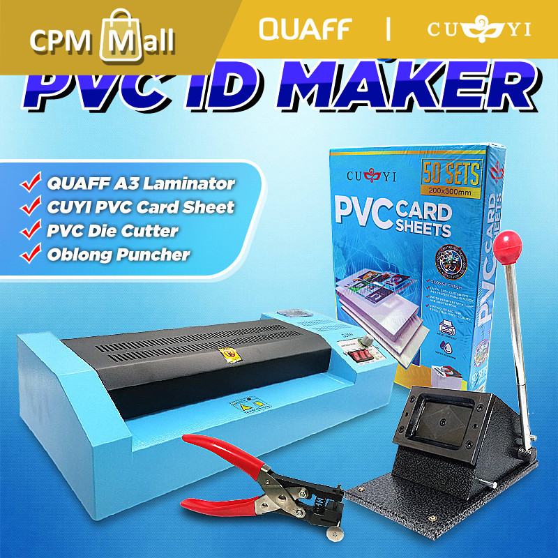 Quaff PVC ID Maker Package Laminator + Sheets Oblong Puncher Die Cutter ...