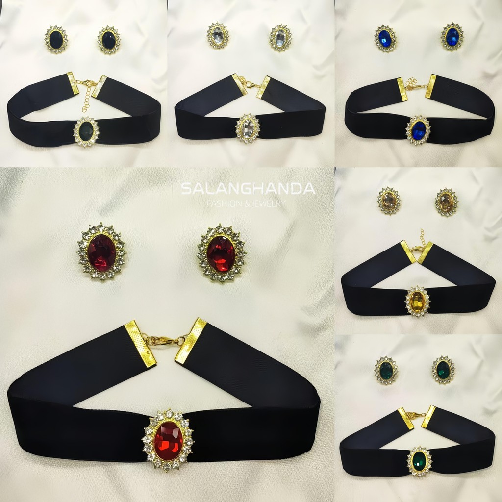 3PcsSet Victorian Cameo Pendant Choker Necklace And Earrings Set Maria ...