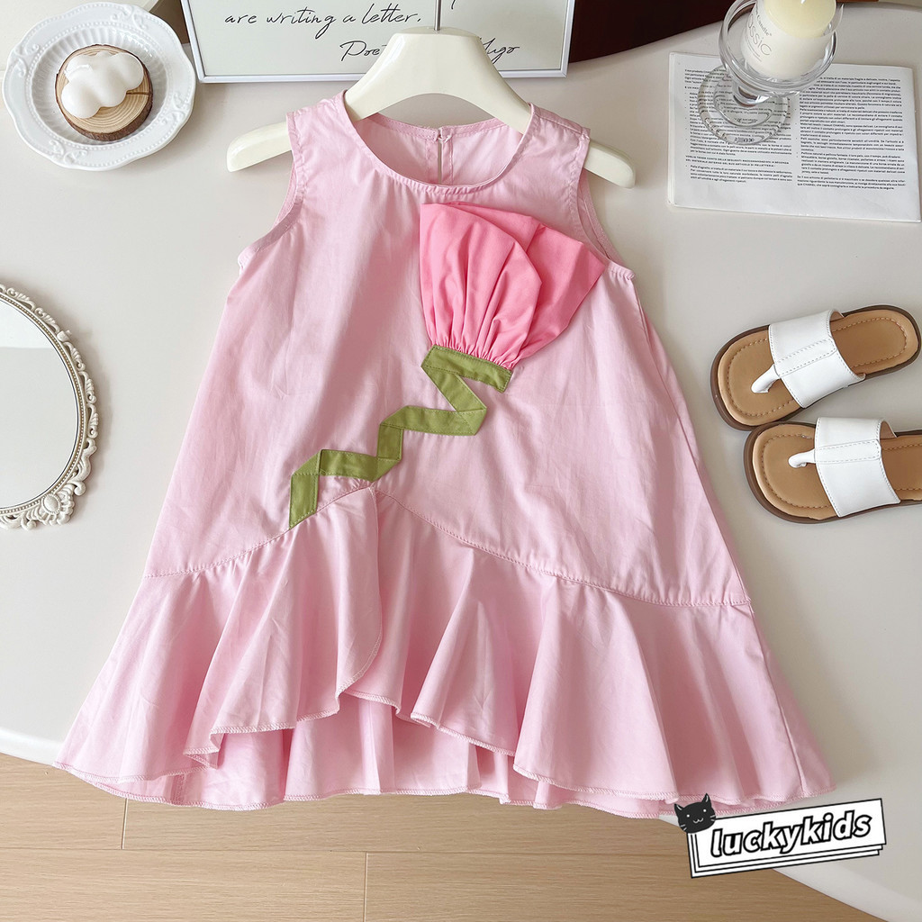sweet baby girls 3D rose sleeveless dress summer kids girls pink ...