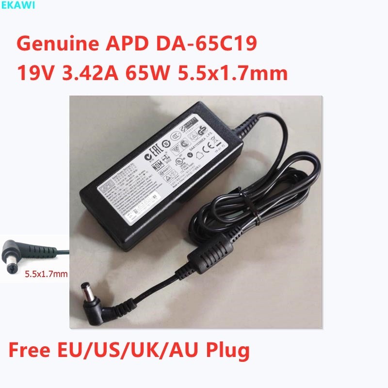RS+`Genuine APD DA-65C19 19V 3.42A 65W 5.5x1.7mm AC Adapter For ACER Laptop Power Supply Charger ...