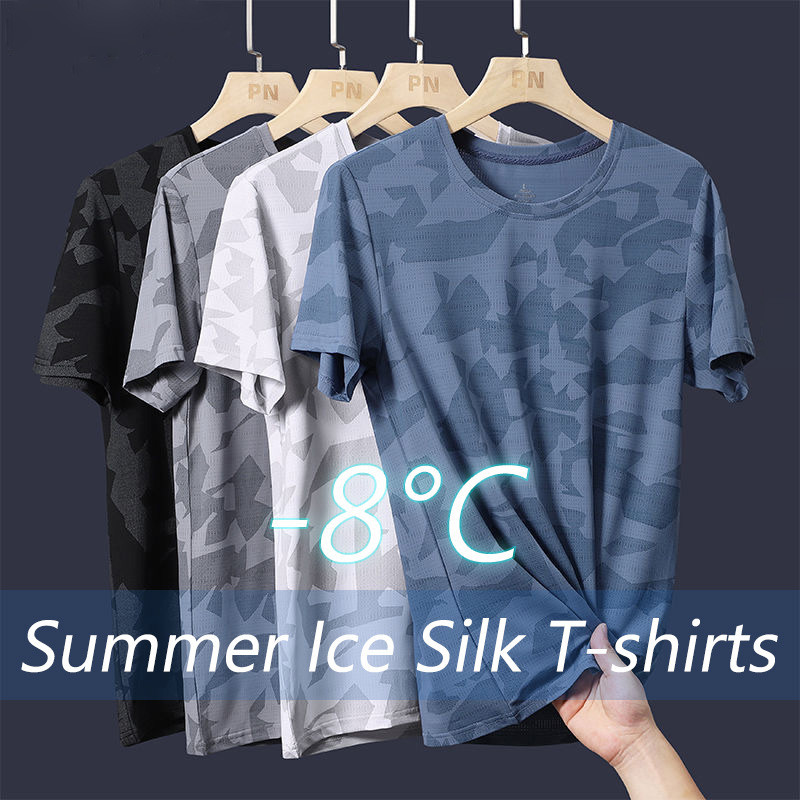 M-5XL Men's Summer Ice Silk Dri-fit Shirt Quick-Dry Camouflage Sports ...