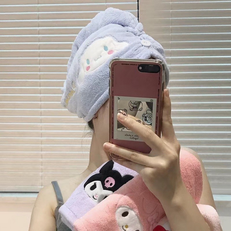 Sanrio Super Absorbent Hair Drying Cap Cute Kuromi Cinnamoroll Melody ...