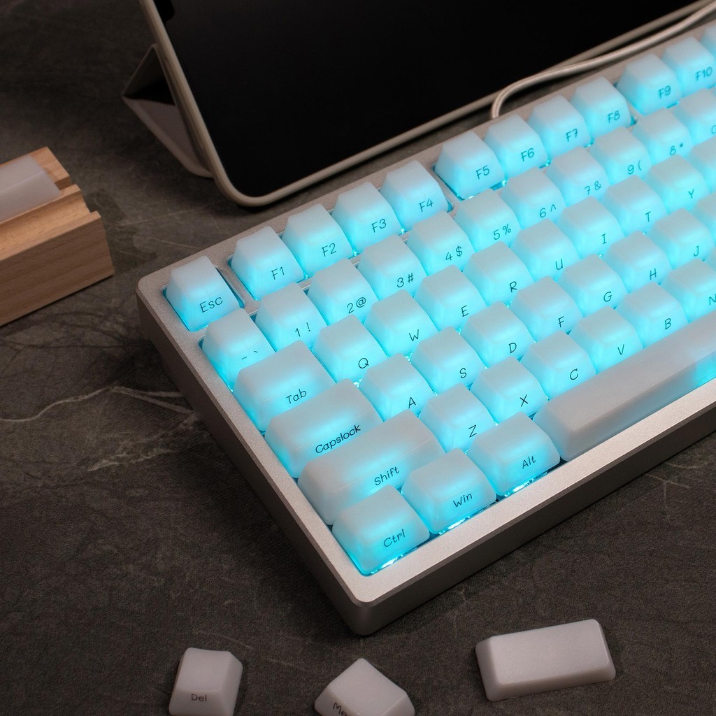 Translucent Foggy White Keycaps 129 Keys OEM Profile Side Print Light ...