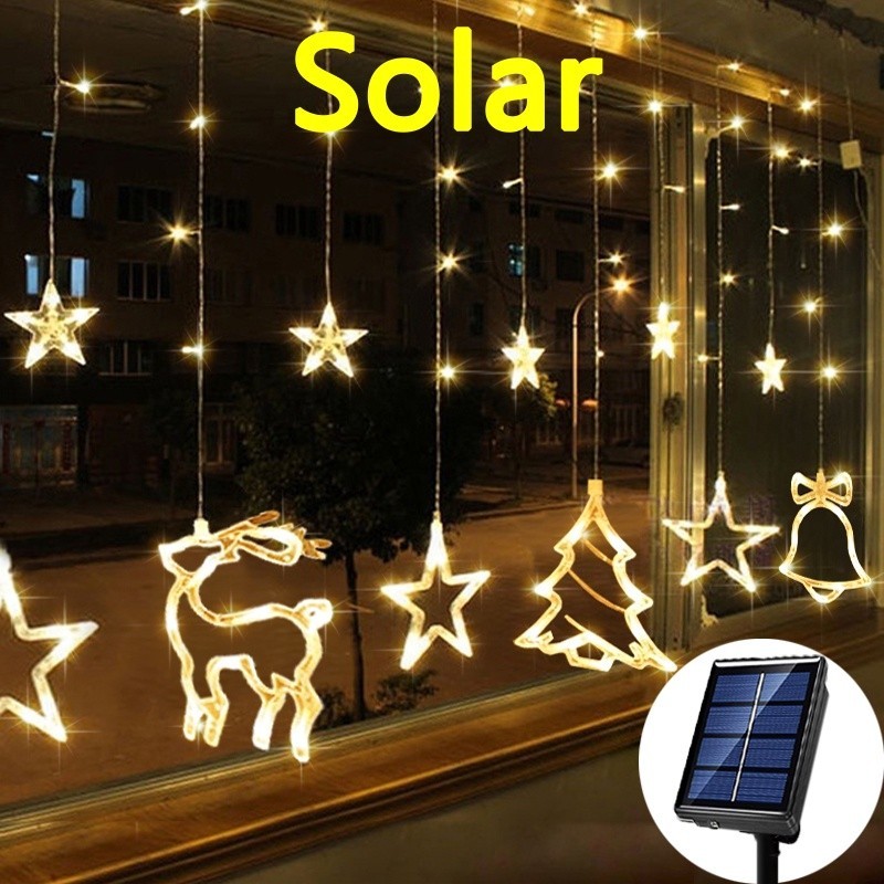 Solar String Lights 4.7M 138LED Elk Star Curtain String Lights with 8 ...