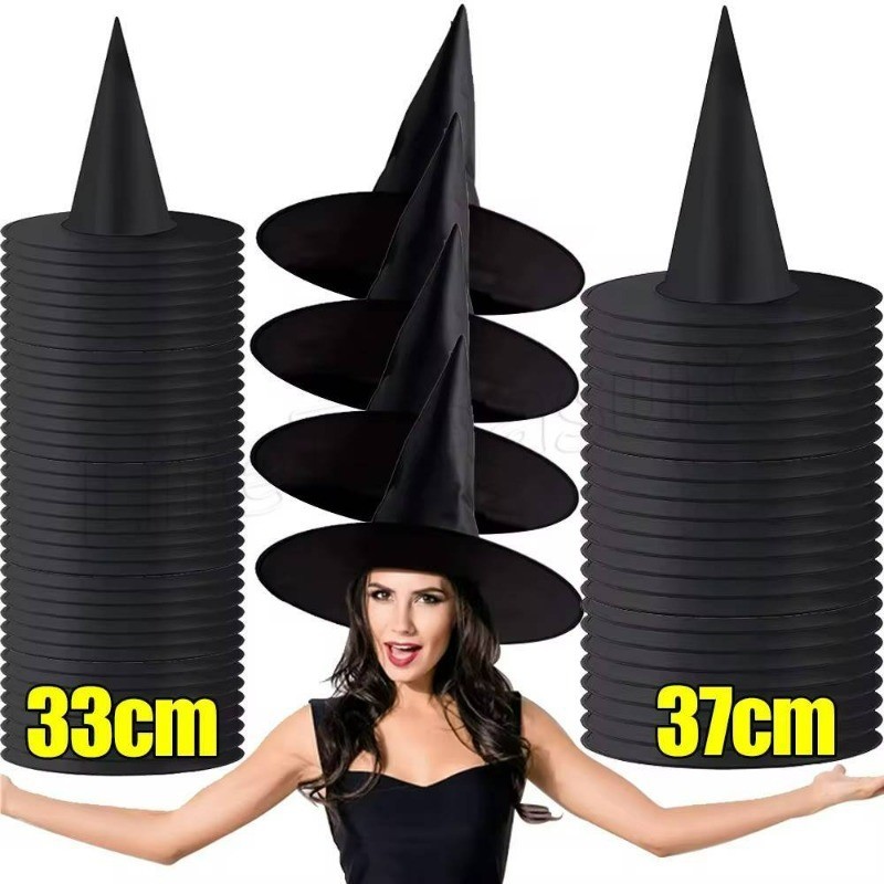 3/1PCS Halloween Witch Hat - Black Wizard Cap - Unisex White Large ...