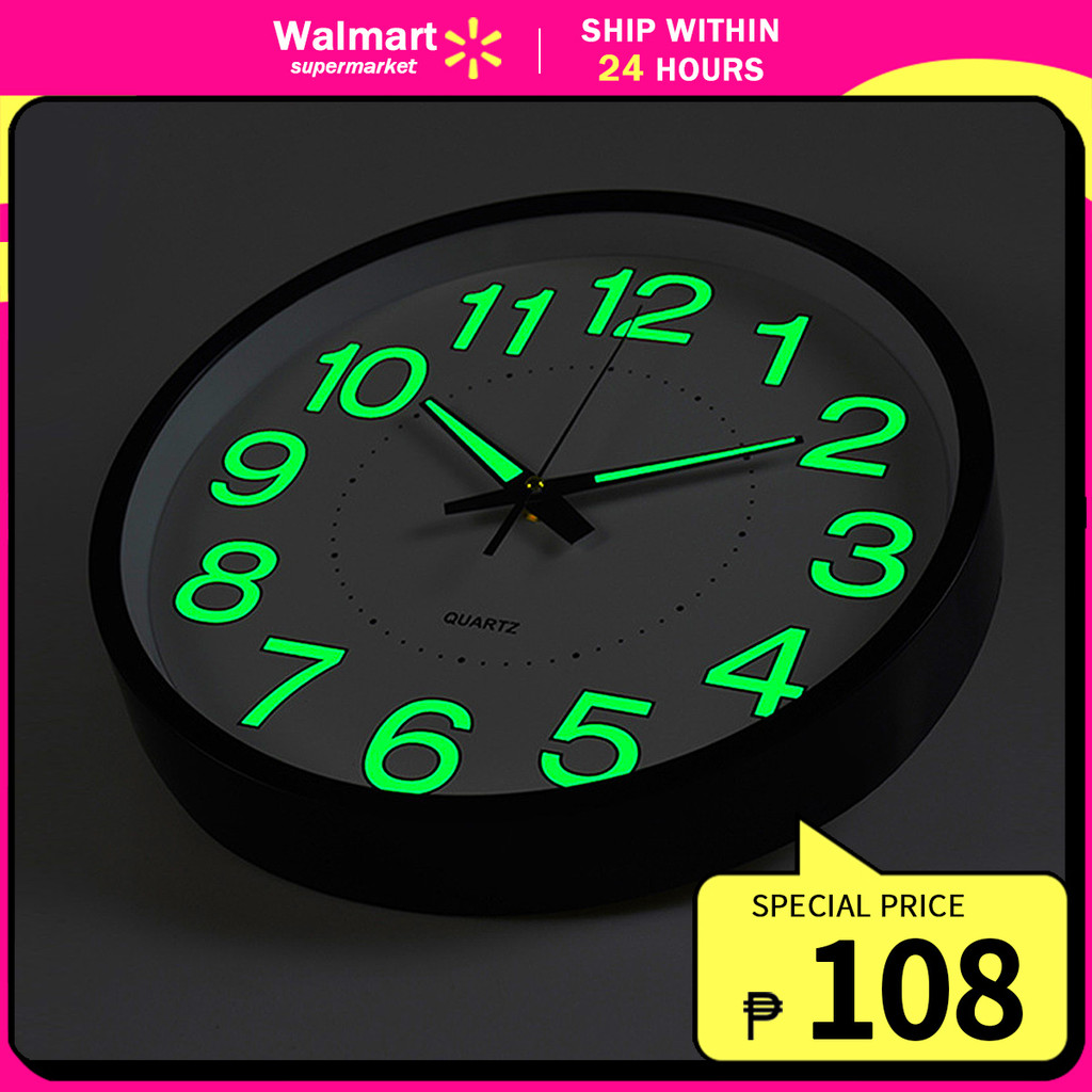 【Walmart】12 Inches Wall Clock Luminous Glow In The Dark Original ...