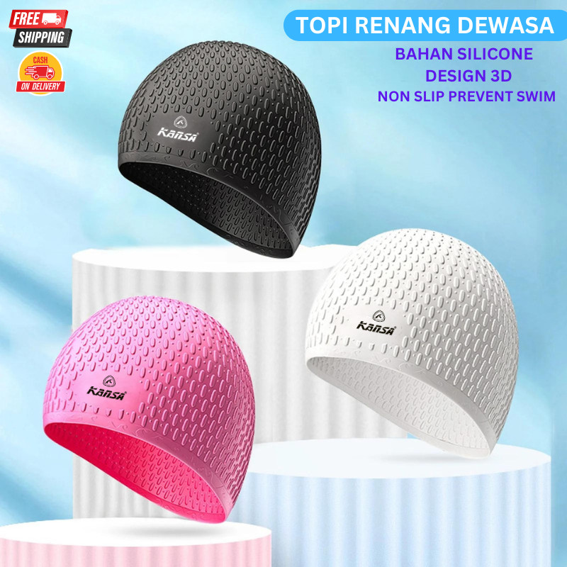 Kansa Adult Swimming Cap/Kids Swimming Cap/Silicone Swim Cap/All ...