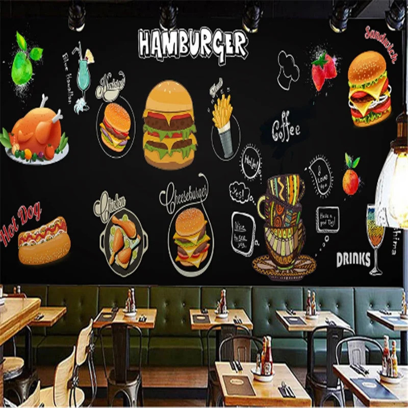 Custom Snack Bar Hamburger Chicken Wallpaper mural Burgers Western Fast ...