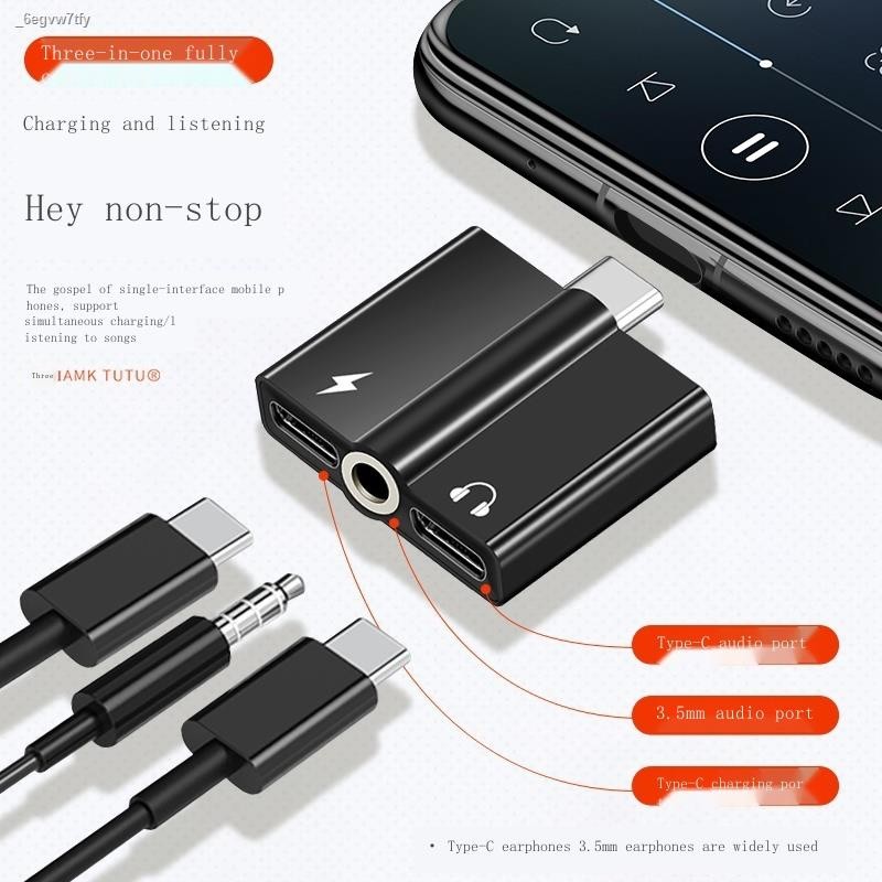Double-headed type c headset 3.5 listening to songs charging splitter ...