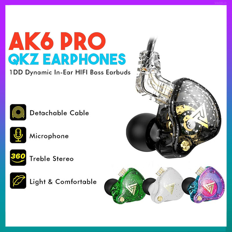 QKZ AK6 Pro Music Headset HiFi Detachable Computer Sports with Mic ...