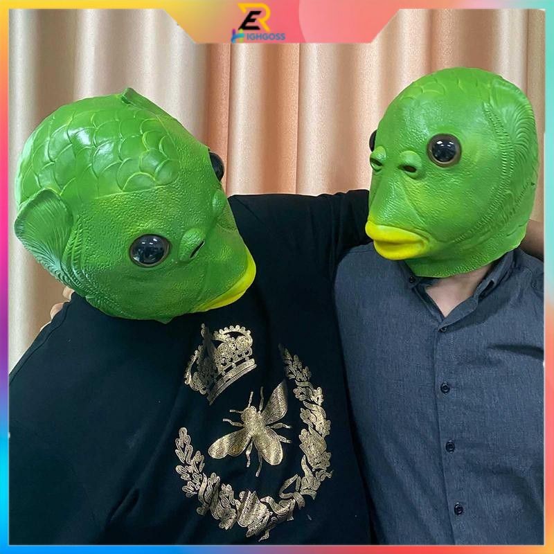 Green Fish Head Mask Funny Ugly Fish Mask Props Unisex Cosplay Costumes ...