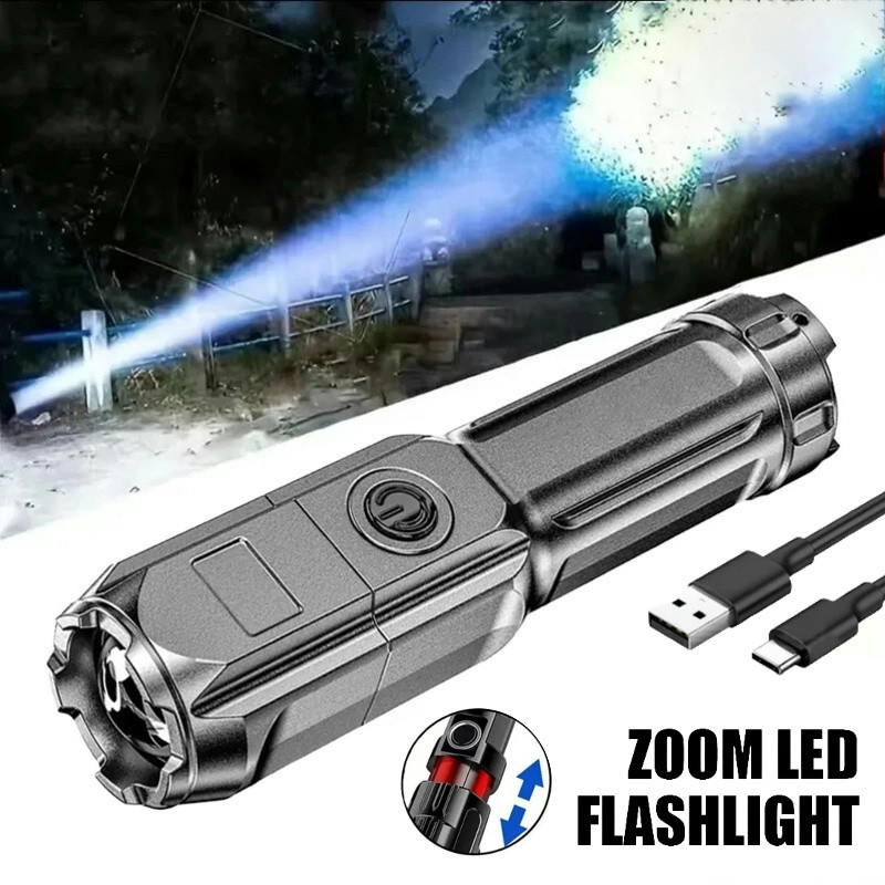 DHD USB Rechargeable Handheld Super Bright Zoom Tactical LED Flashlight ...