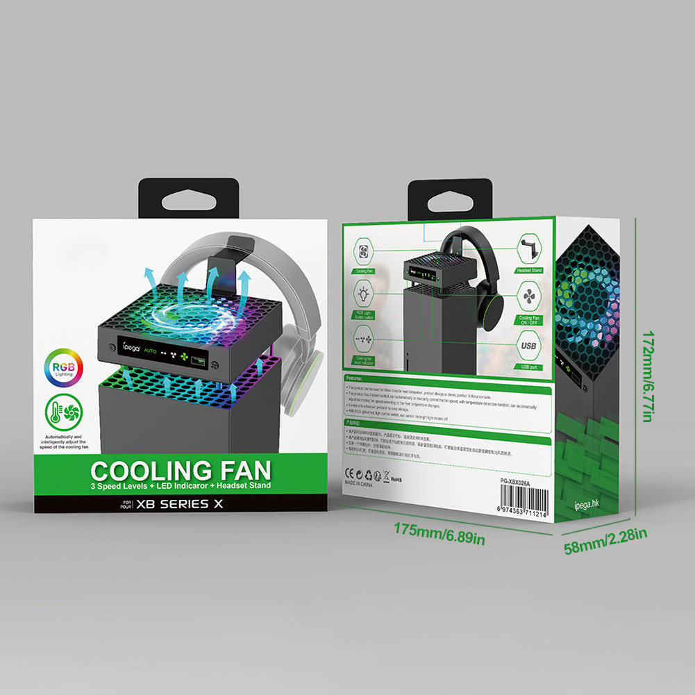 RGB Cooling Fan 3 Levels Adjustable Speed with Headset Holders for Xbox ...