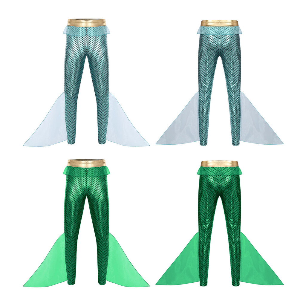 Mens Mermaid Pants King of the Seas Costume Elastic Waist Metallic ...