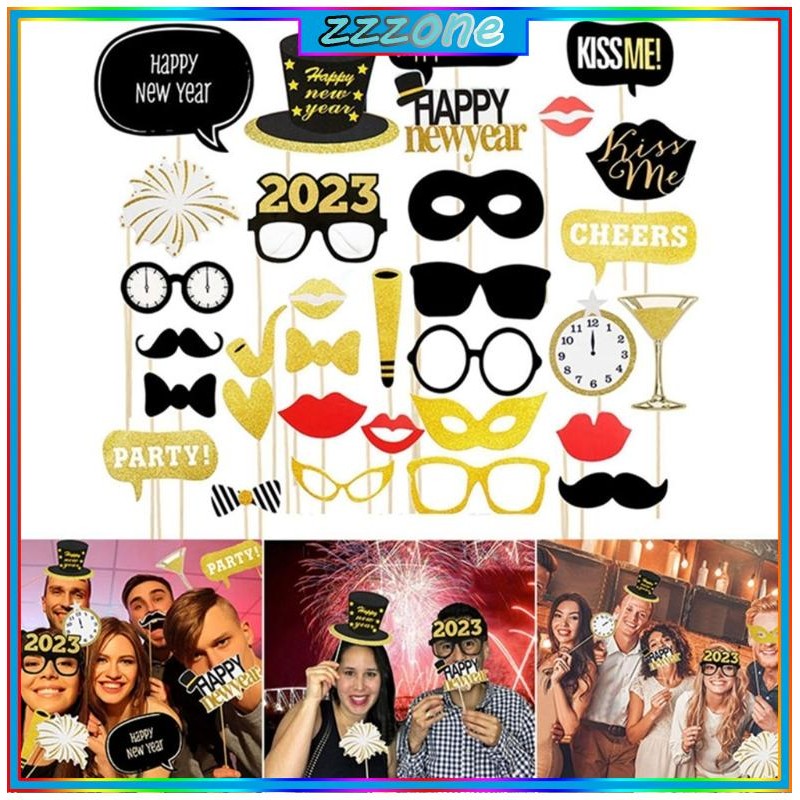 zzz Happy New Year Photo Booth Props New Year Party Glasses Celebration ...