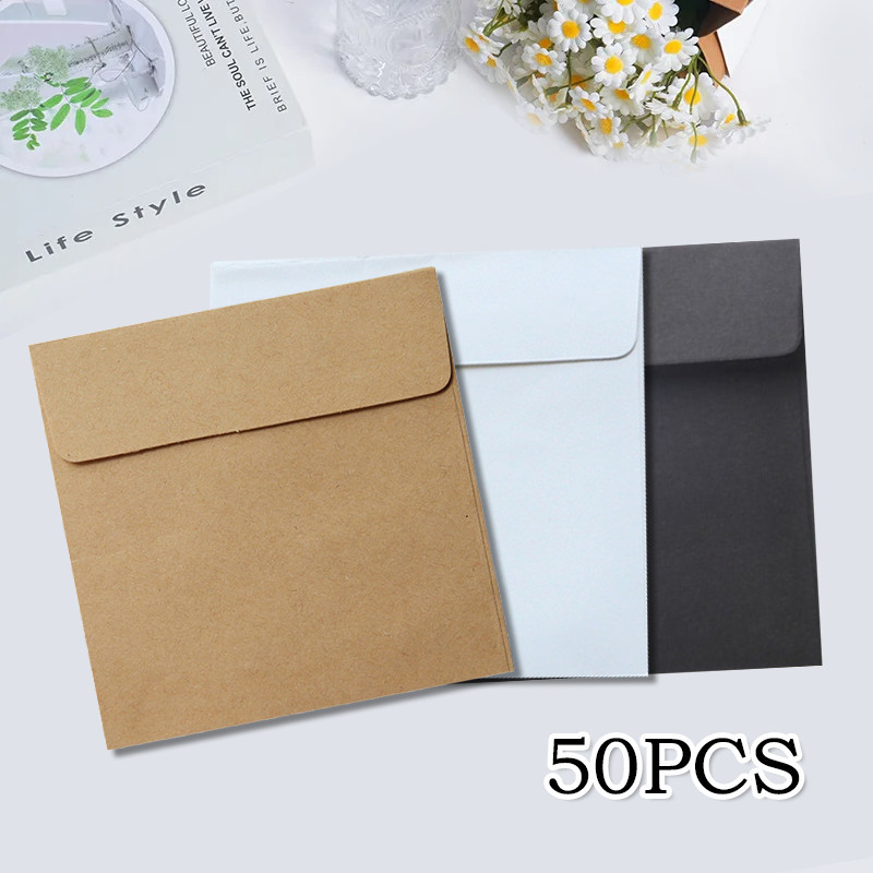 【Cyber】 10x10cm 50pcs Kraft Square Mini Blank Envelopes Greeting ...