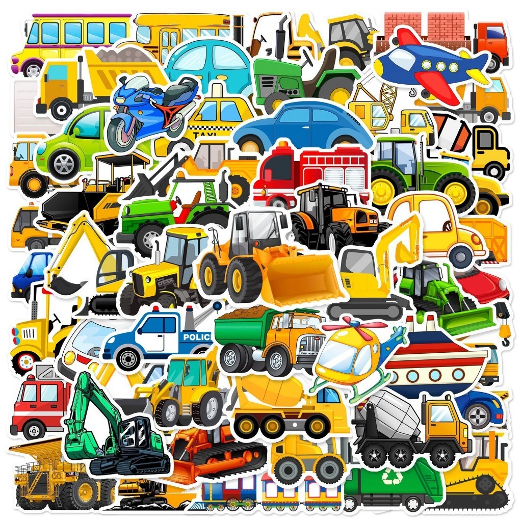 60 Pieces Cartoon Construction Vehicle & Transportation Doodle Sticker ...