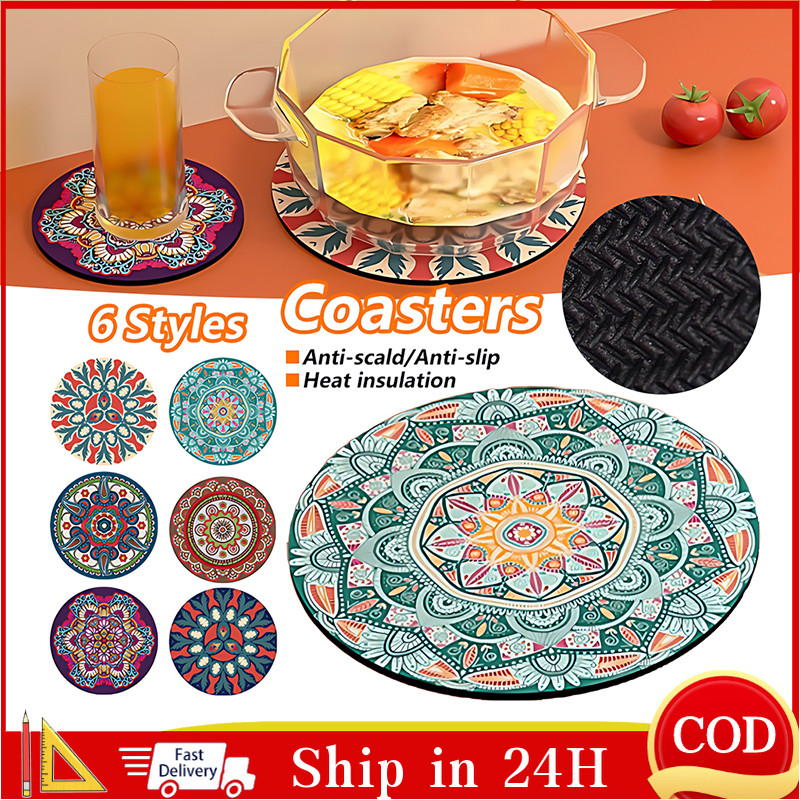 Ceramic insulated coaster Boho style round Cup Coaster Bowl Pad High ...