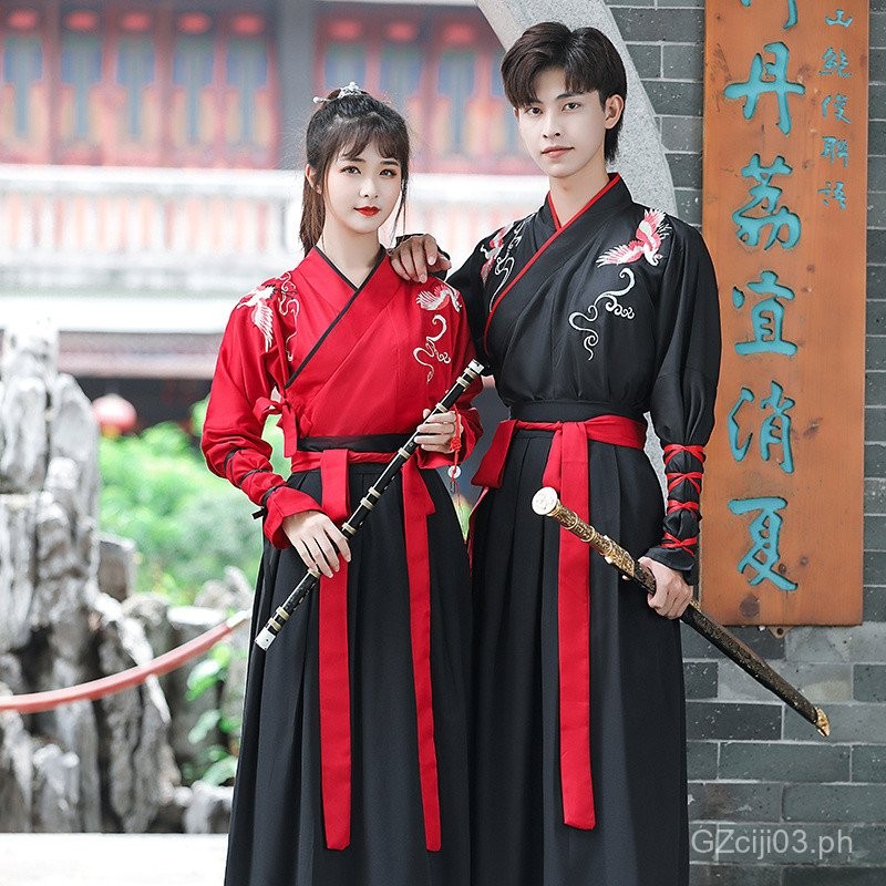 Cross Collar Waist Jacket and Dress Improved Hanfu Male and Female ...