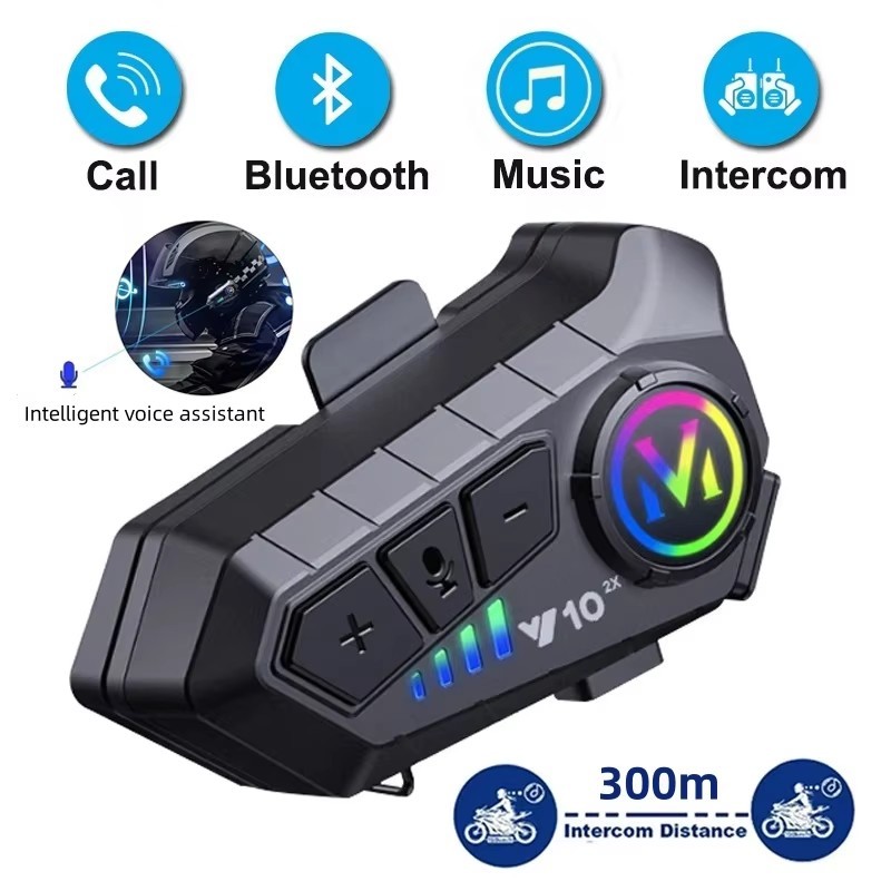 Y10 2X Bluetooth Motorcycle Helmet Intercom 300M Wireless Intercom ...