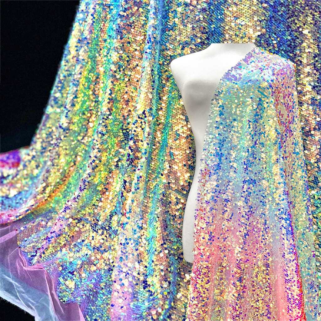5mm Colorful Rainbow Super Shiny Gradient Mesh Fish Scale Fabric Drape ...