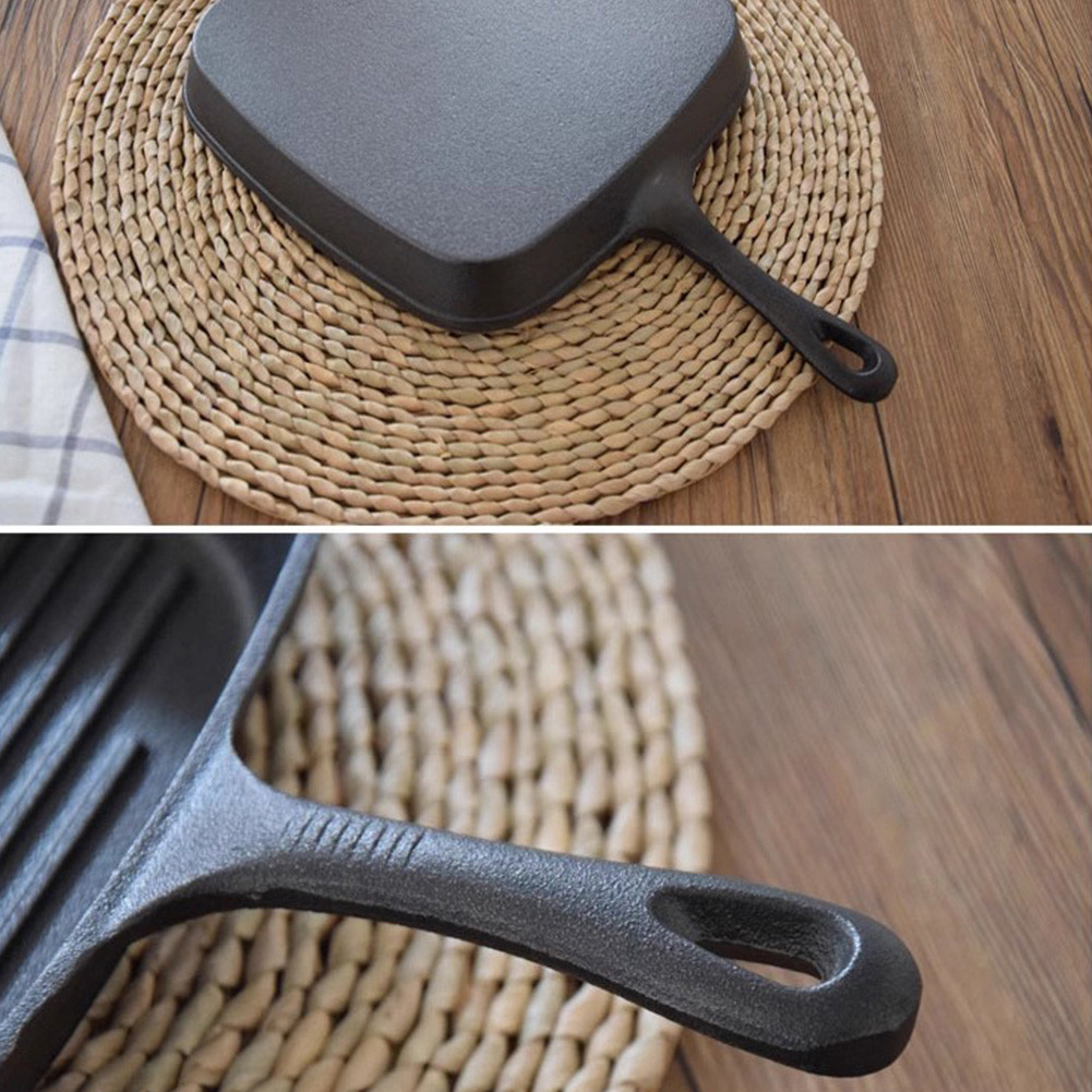 ♚WM♚ 36CM Cast Iron Square Grill Pan Striped Steak Frying Pan Uncoated ...