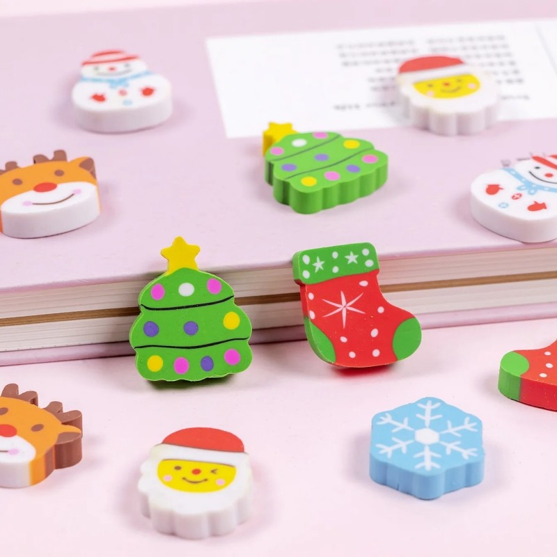 Funny Christmas Erasers Cartoon Set 3D Santa Tree Socks School ...