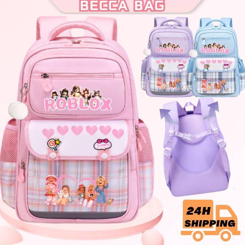 In stock)Roblox girl cartoon primary kids cute school bag backpack beg ...