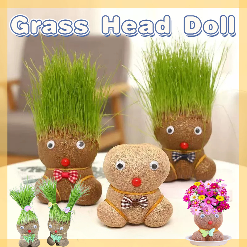Room Decor Children Growing Office Table Plant Decor Grassheads Doll ...