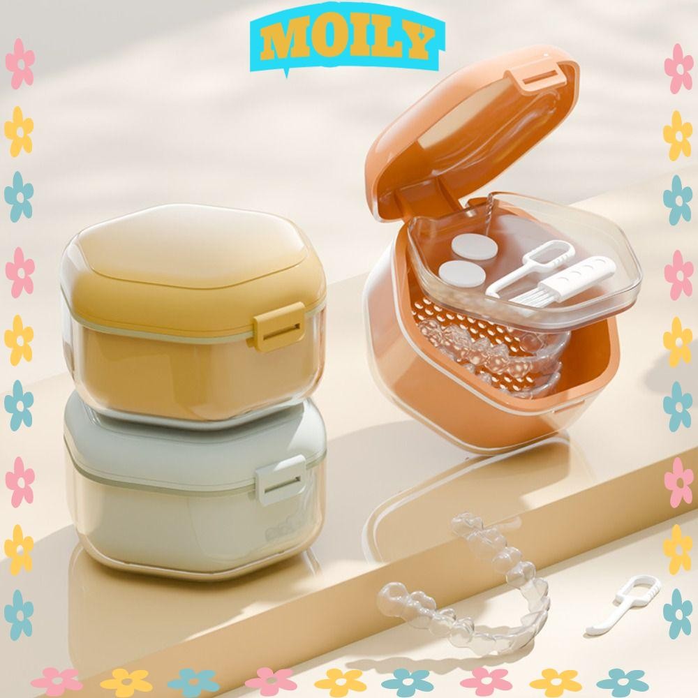 MOILYPH Invisible Braces Box, Three Layers Draining Denture Storage Box ...