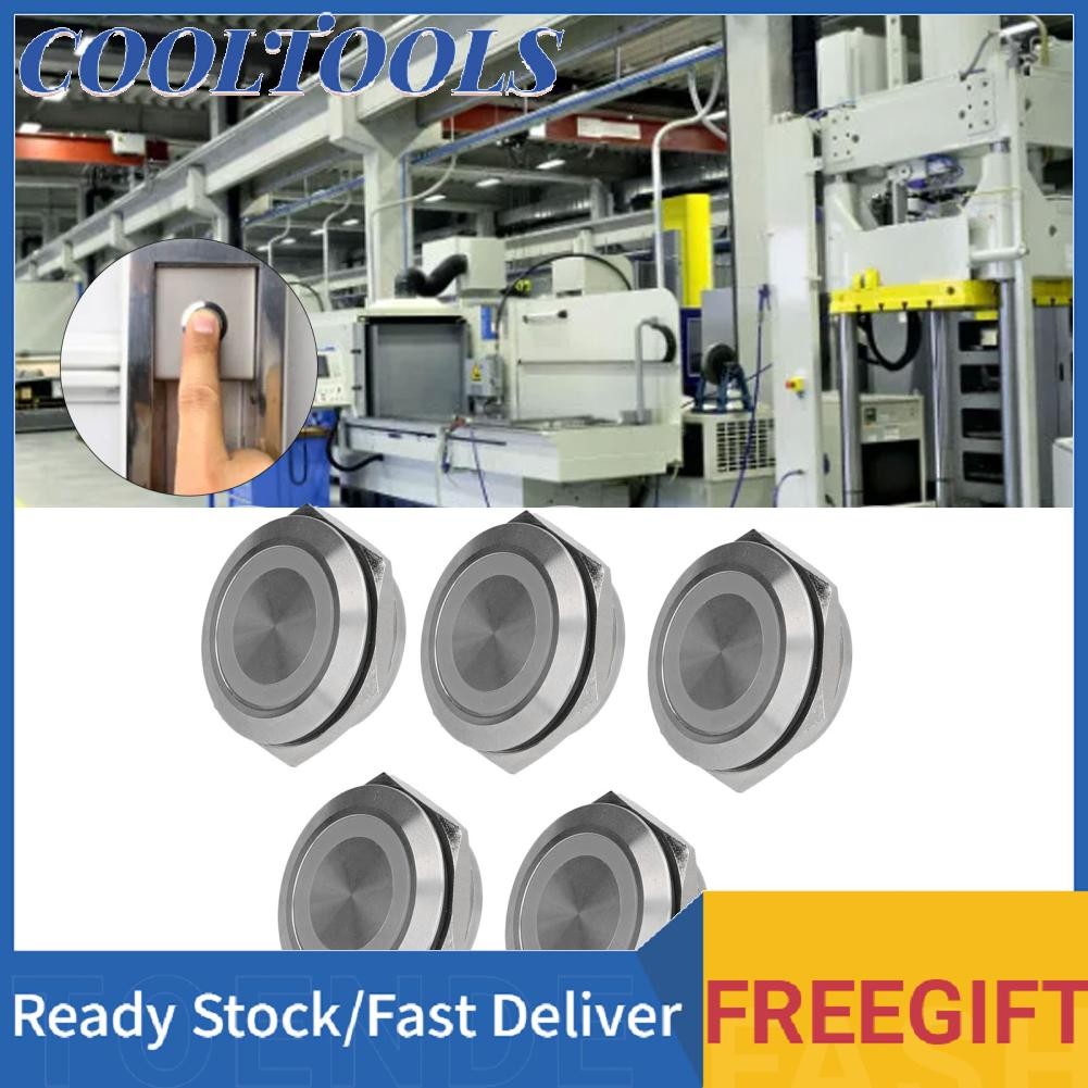 Cooltools 5Pcs 25mm Momentary Push Button Switch Metal Auto Reset Ultra Thin Waterproof with LED ...