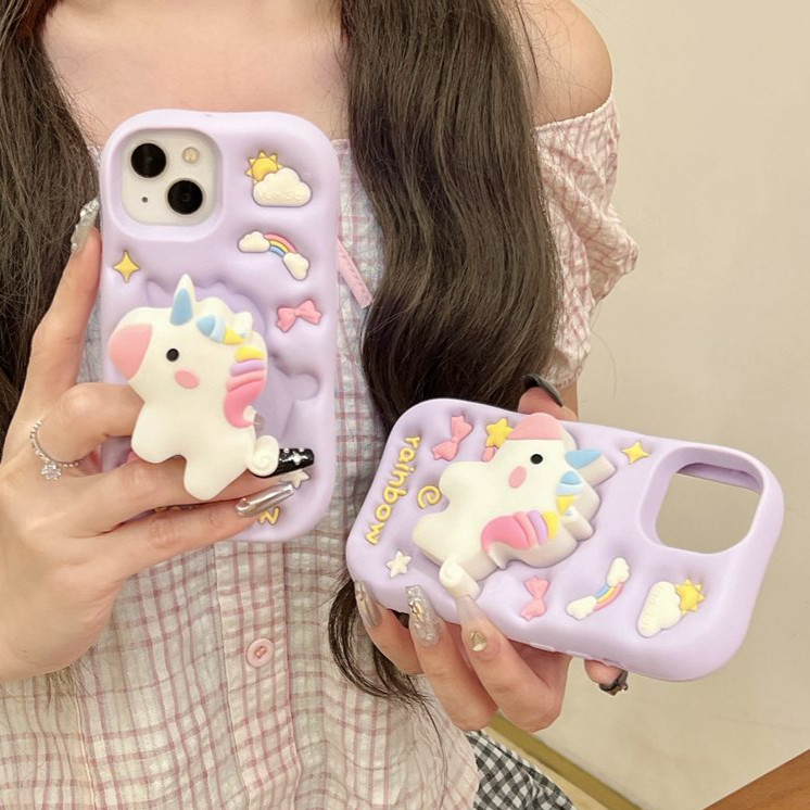 lilac Rainbow Unicorn Popsocket Silicon Soft Phone Case For Apple ...