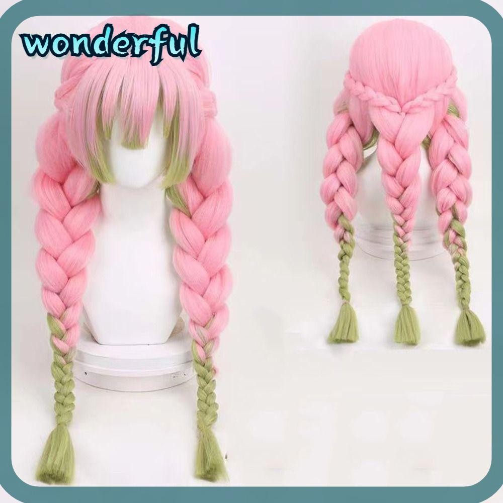 WONDER Demon Slayer Cosplay Wig, Demon Slayer Pink Green Kimetsu no Yaiba, High Quality Long ...