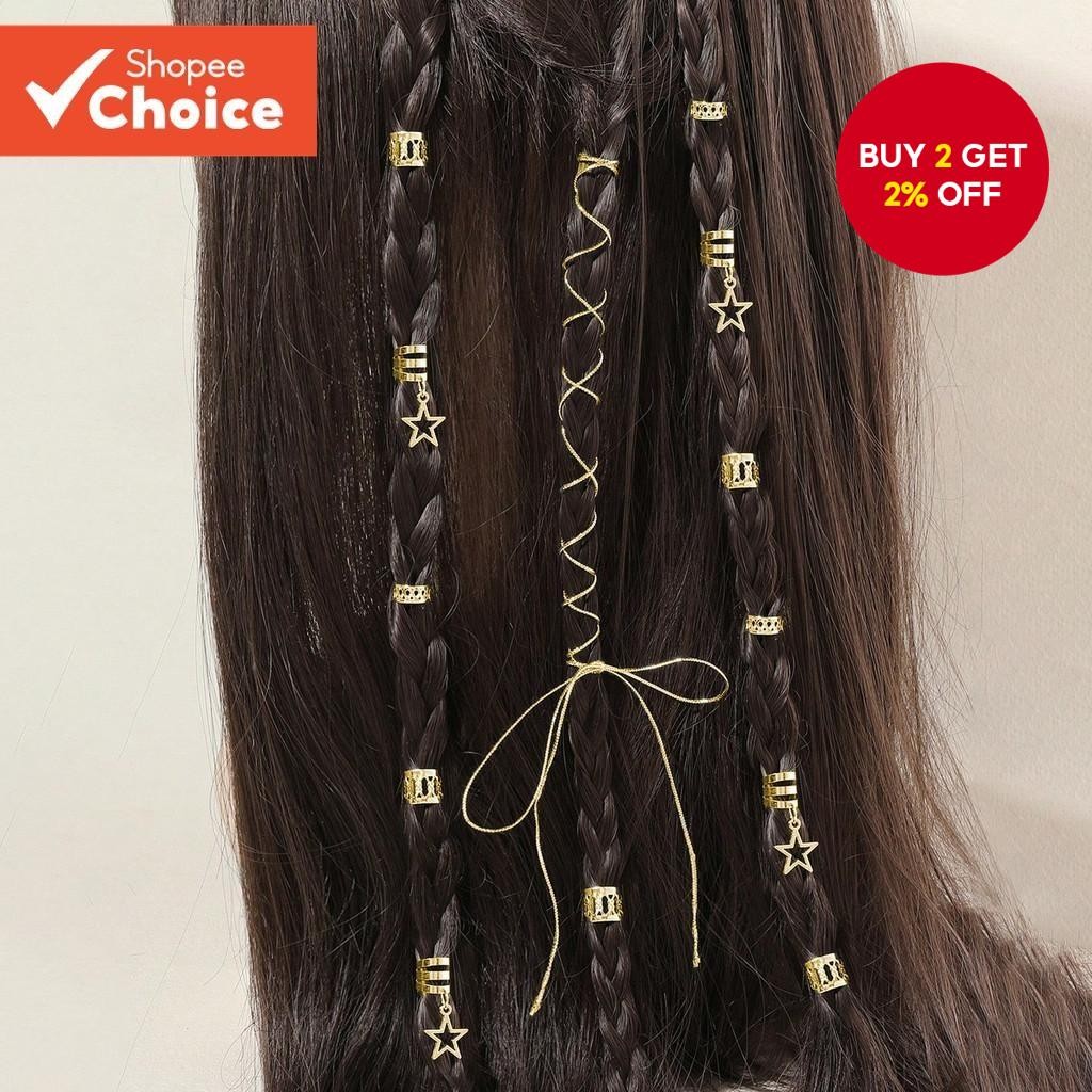 36pcs Star Pendant Hair Rings - Boho Braid Decor, Hollow-Out Metal Hair ...