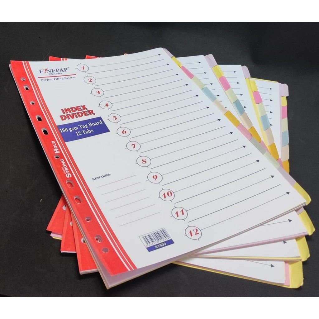 Finepap File Index Divider -12 Tabs/Colours x 4 Sets (160gsm)- ( S1609 ...