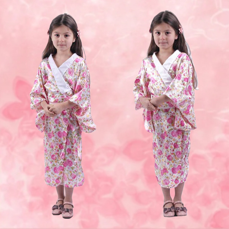 Pink Kids Girl Dress Kimono Traditional Japanese Style Kimono Costume ...