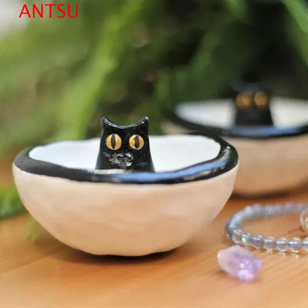 ANTSU Cat Ring Holder, Resin Cute Kitten Ring Stand, Crafts Modern Decorative Ring Dish Key ...