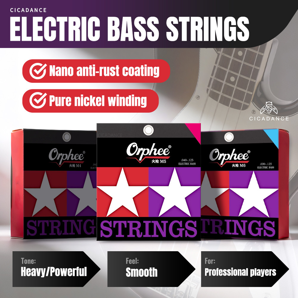Orphee Electric Bass Strings Hexagonal Steel Core & Pure Nickel Winding ...