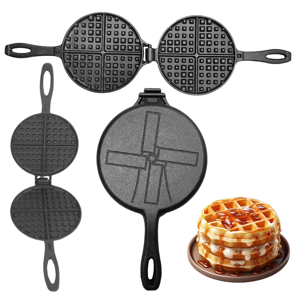 Cast Iron Waffle Maker Pan Round Waffle Iron Waffle Mold for Stovetop ...
